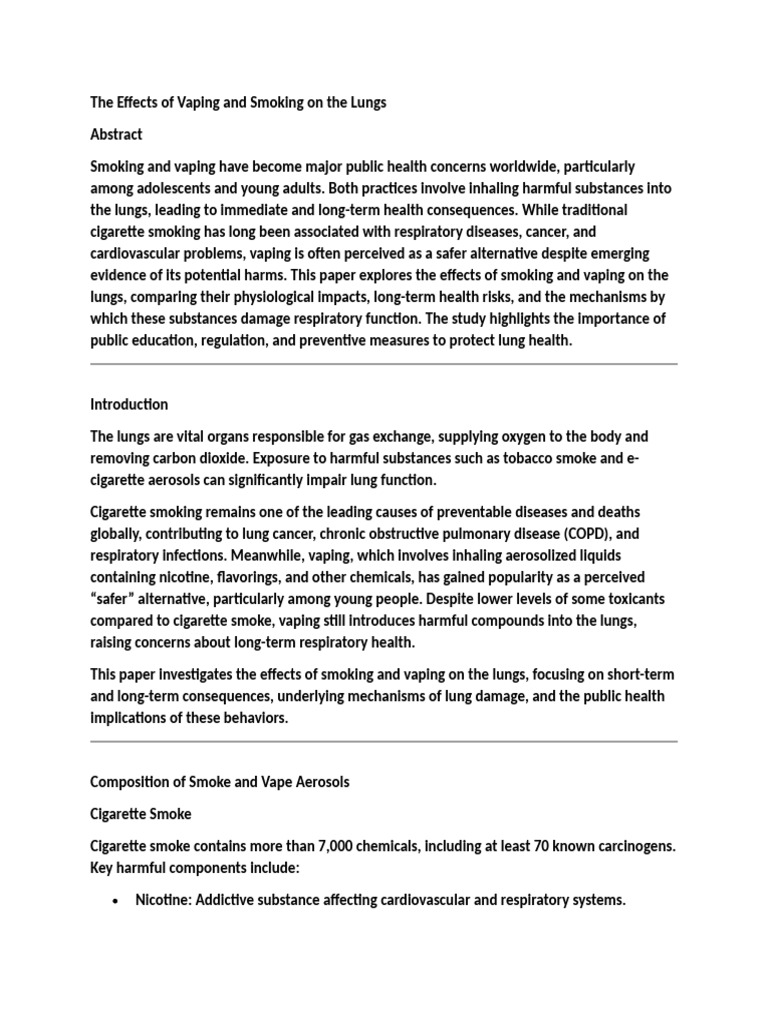 The Effects of Vaping and Smoking On The Lungs | PDF | Electronic ...