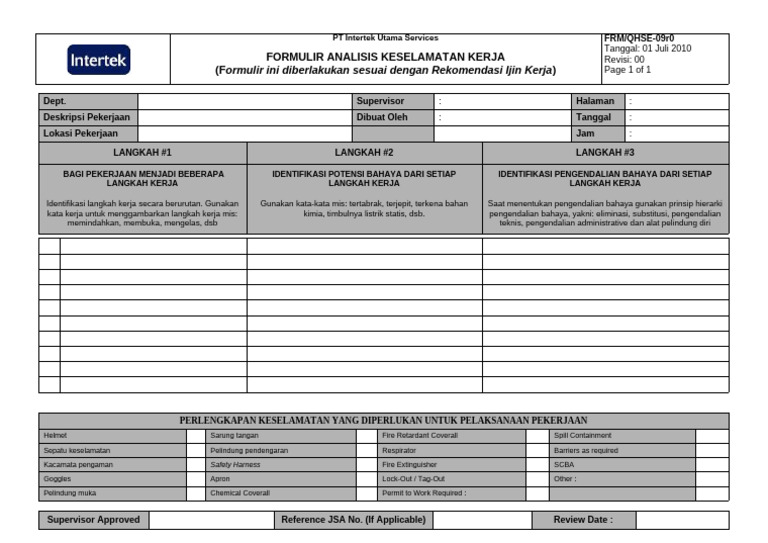 Form QHSE-09 Job Safety Analysis | PDF