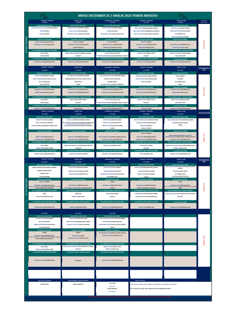 Bis School December Menu 25 | PDF