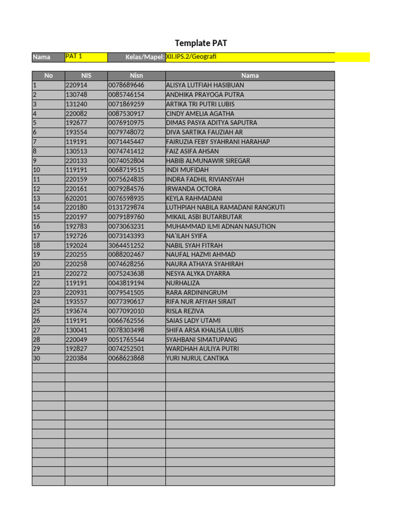 Template PAT XII - Ips.2 Geografi | PDF