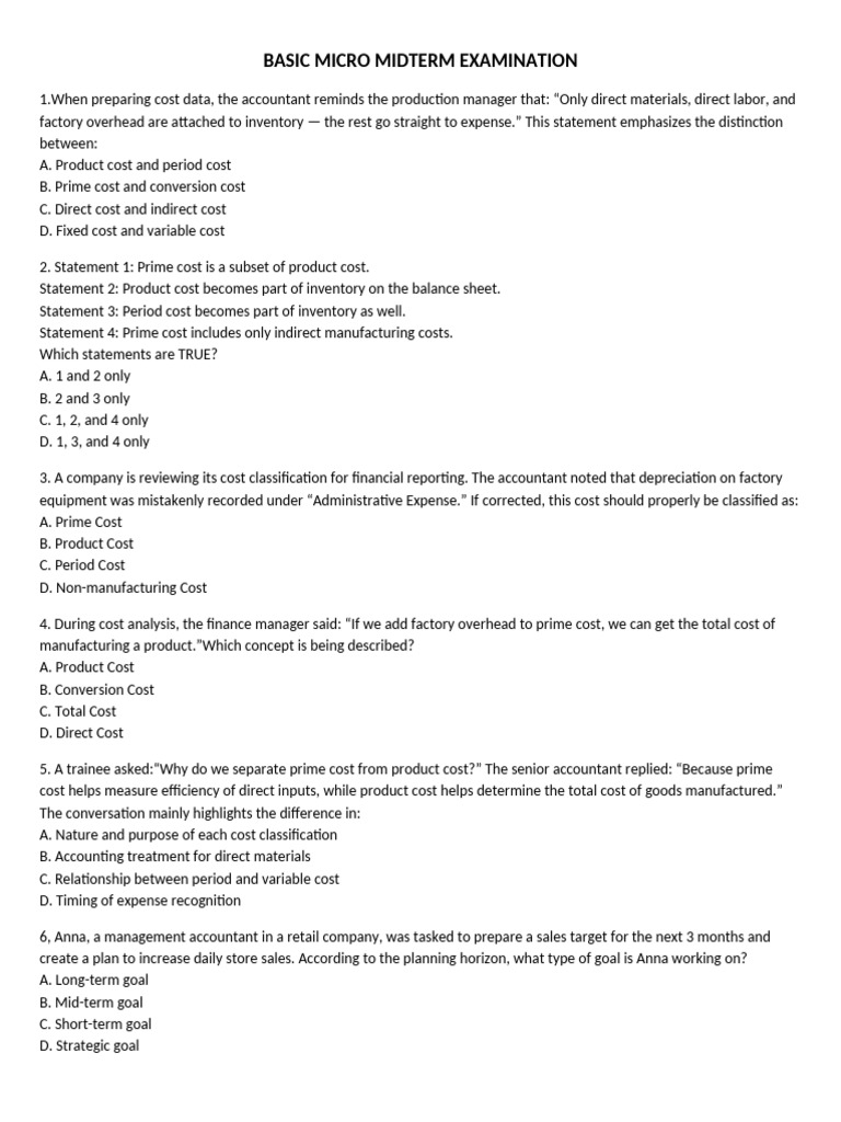 Basic Micro Midterm Exam Questions | PDF | Cost Of Goods Sold | Inventory