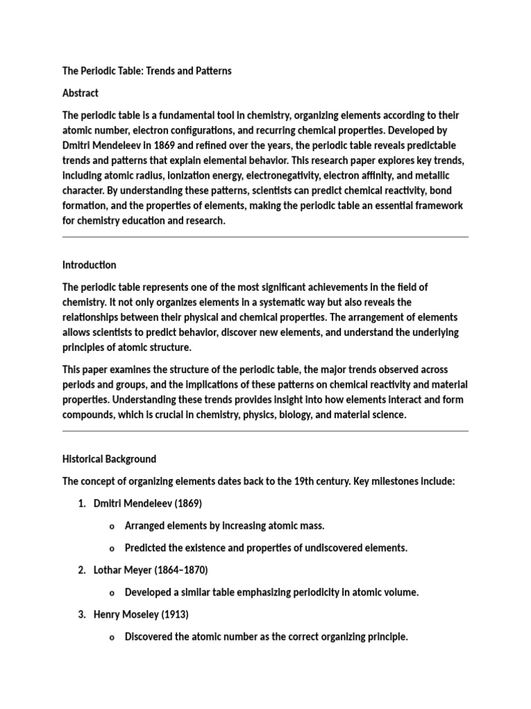 The Periodic Table - Trends and Patterns | PDF | Periodic Table | Ion