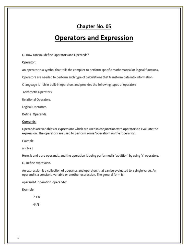 Chapter#5 Operators and Expression | PDF | Boolean Data Type | Arithmetic