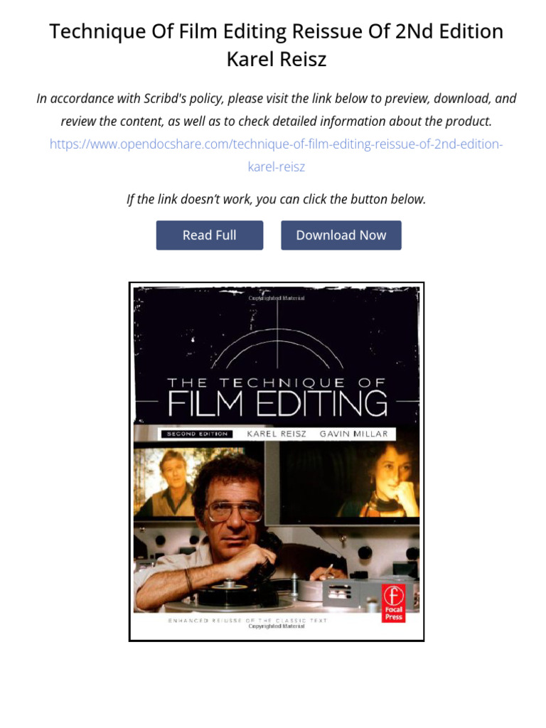 Technique of Film Editing Reissue of 2nd Edition Karel Reisz | PDF