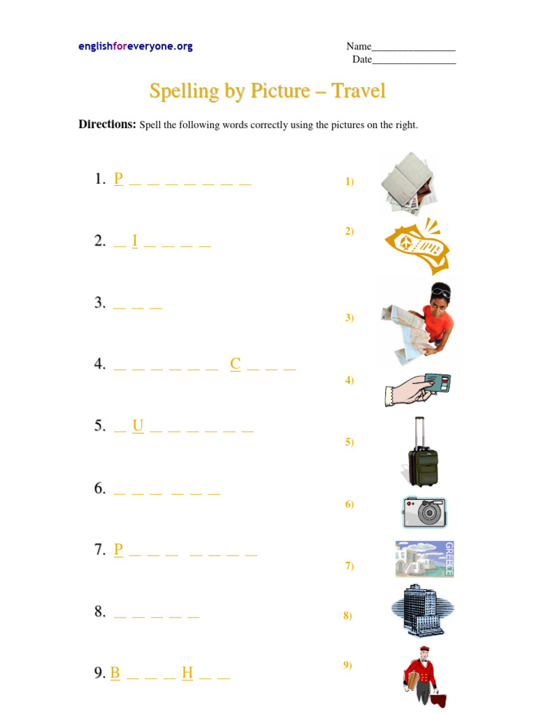 Travel-Themed Spelling Worksheet | PDF