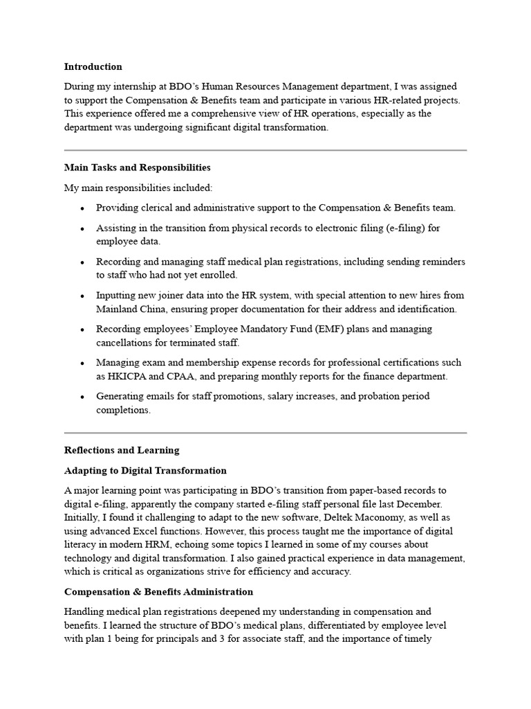 Internship Reflective Journal - s255101 | PDF | Human Resource ...