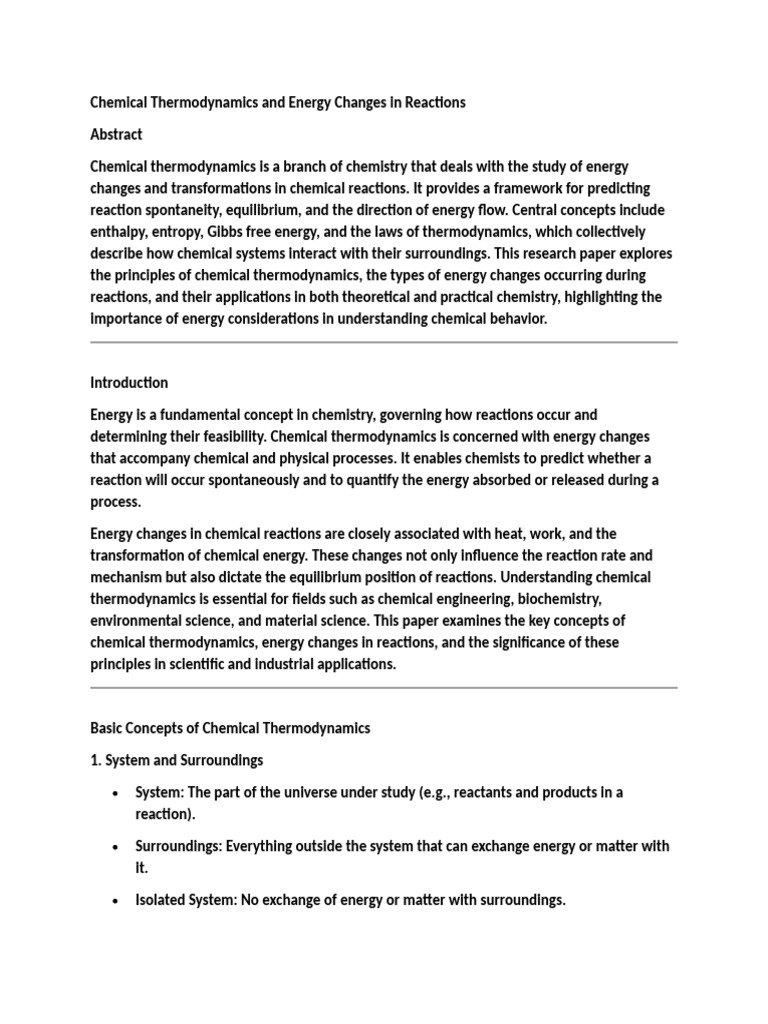 Chemical Thermodynamics: Energy Changes | PDF | Chemical Thermodynamics ...