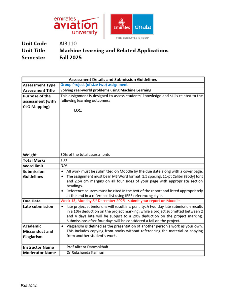 Assignment-Machine Learning AI3110 Fall 2025 | PDF | Machine Learning ...