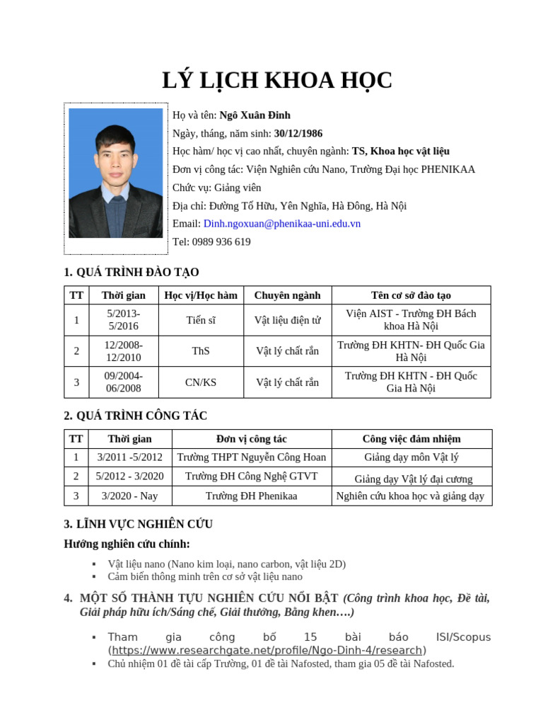 Ly Lich Khoa Hoc Ngo Xuan Dinh | PDF