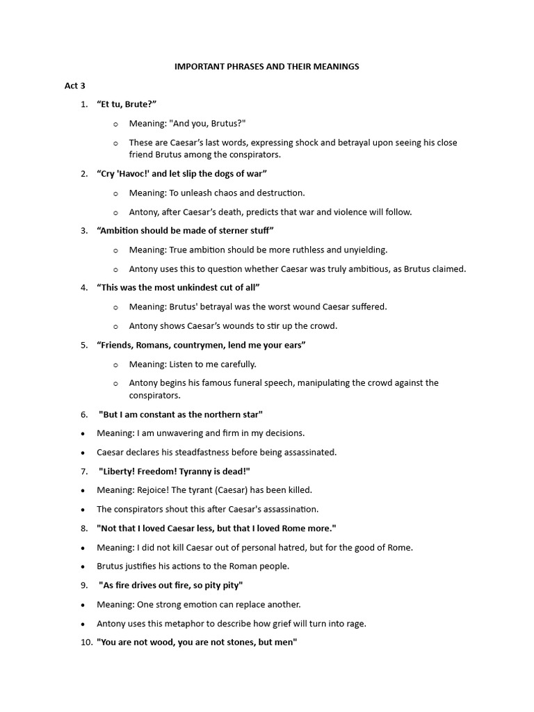 Key Quotes and Meanings from Julius Caesar | PDF