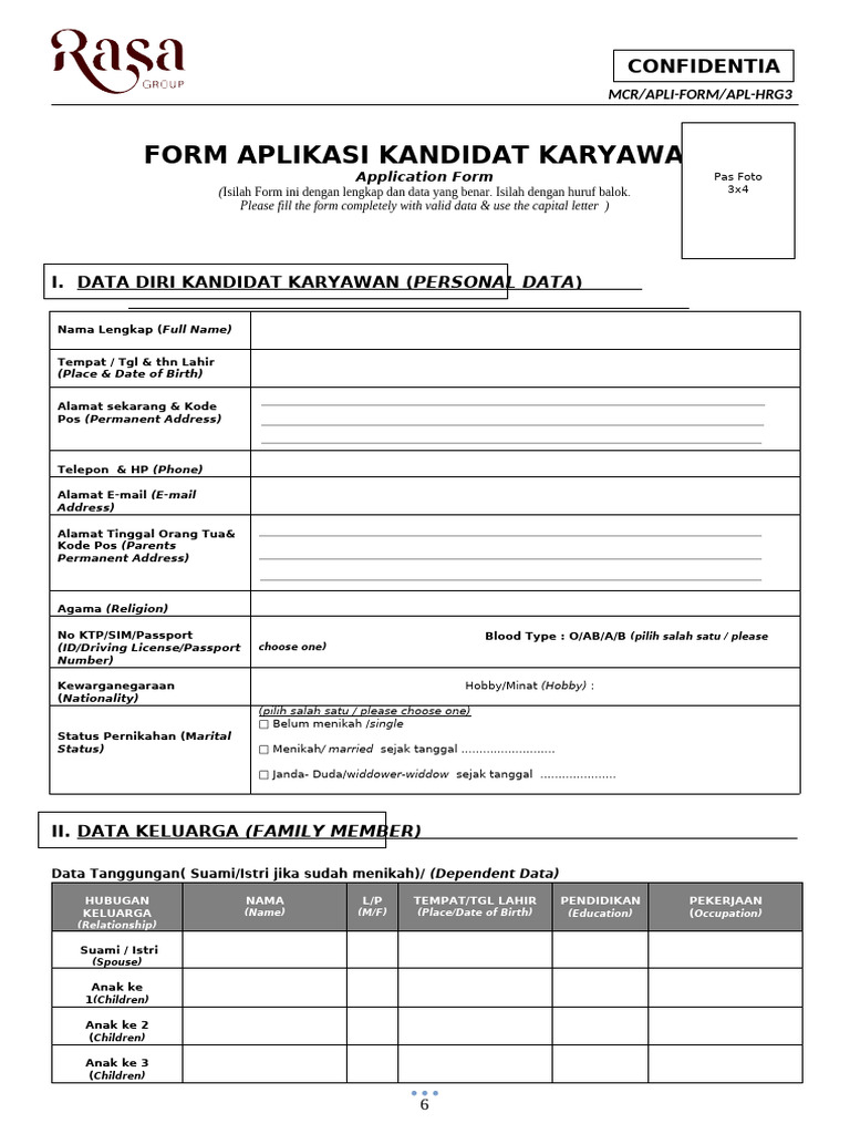 Formulir Aplikasi Kandidat Karyawan | PDF