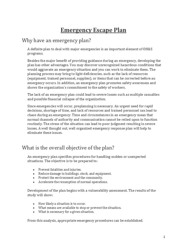 Emergency Escape Plan 1 | PDF | Hazards | Emergency