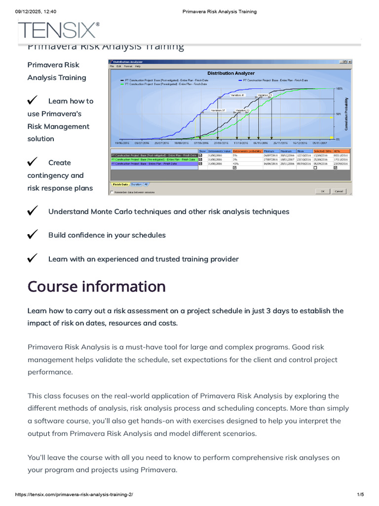 Primavera Risk Analysis Training Course | PDF | Risk Management | Risk