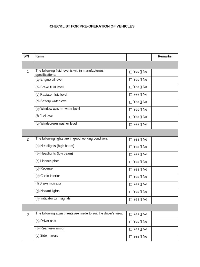 Vehicle Checklist 02 | PDF | Transport | Vehicles
