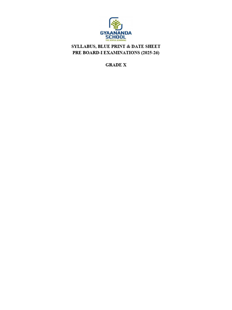 Grade X Pre Board 1 Syllabus, Blueprint and Date Sheet | PDF