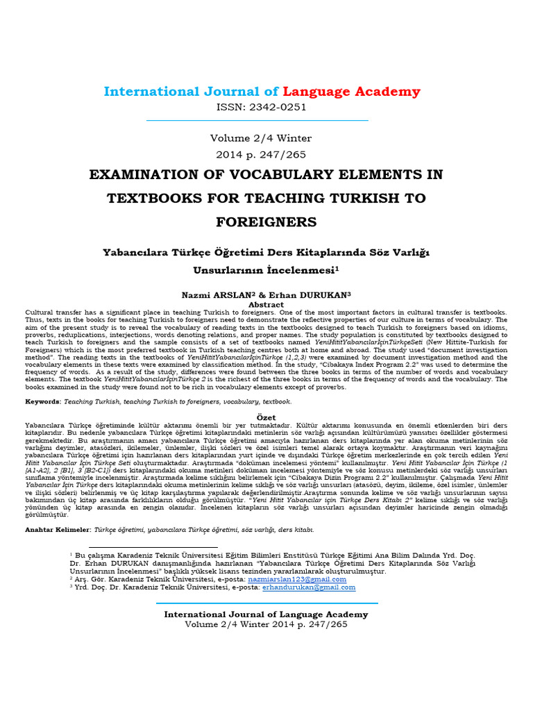 International Journal Of: Examination of Vocabulary Elements in ...