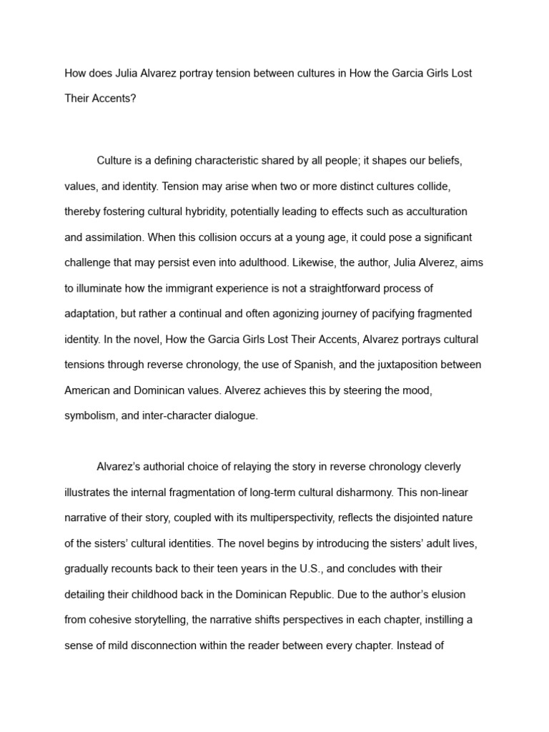 Literary Analysis Essay On How The Garcia Girls Lost Their Accents | PDF