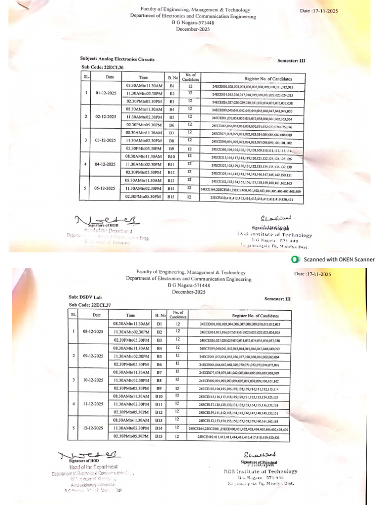 Practical Lab Exam Time Table - 2025-26 | PDF