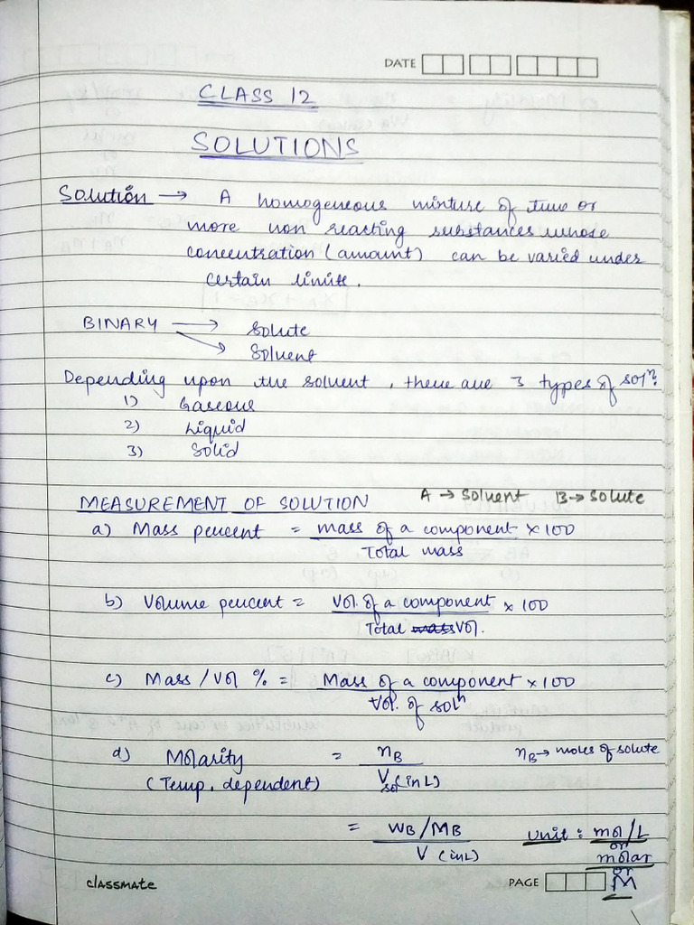 Solutions Class 12 Very Good Notes, Do It | PDF