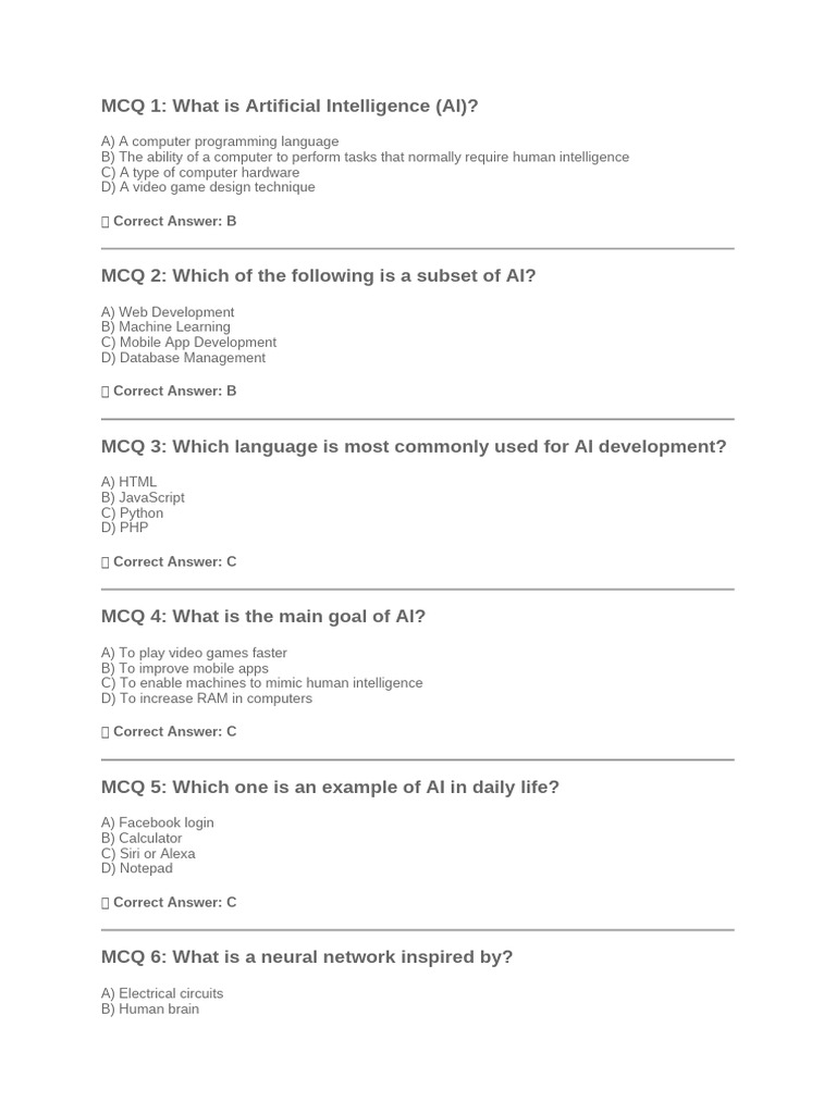AI Basics: Key Concepts and MCQs | PDF