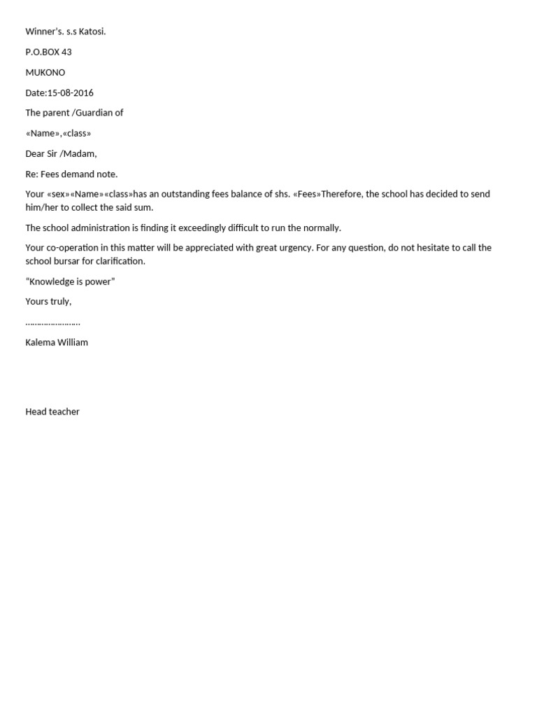 Urgent School Fees Demand Notice | PDF