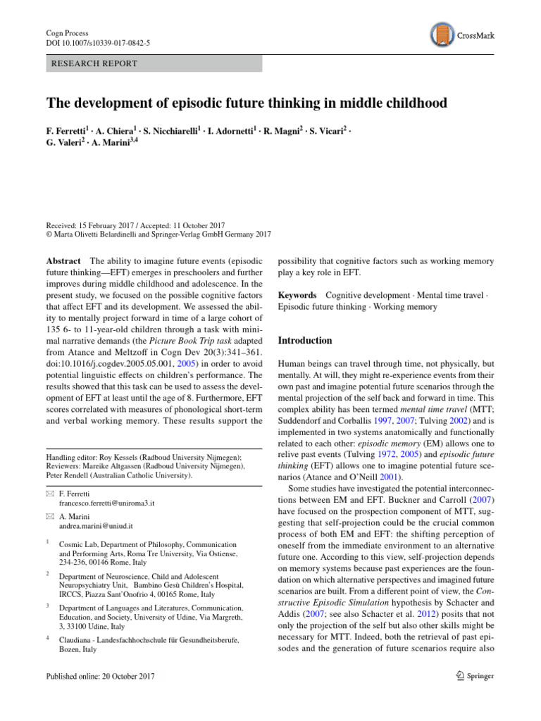 The Development of Episodic Future Thinking in Middle Childhood ...