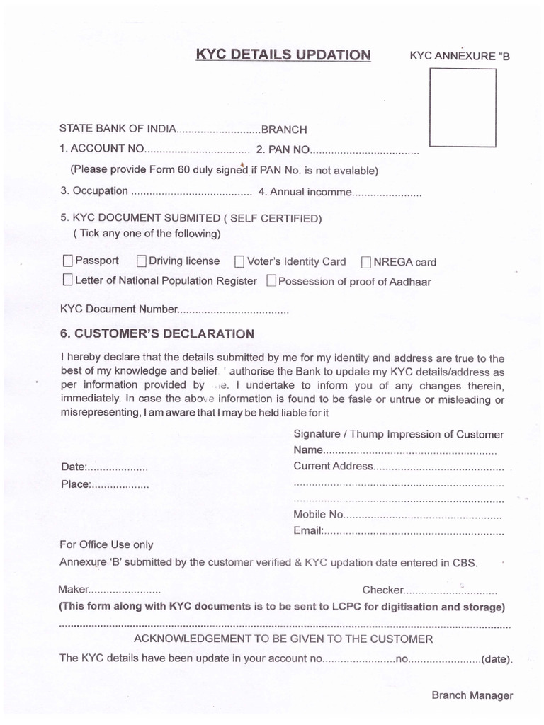Sbi Kyc Form | PDF