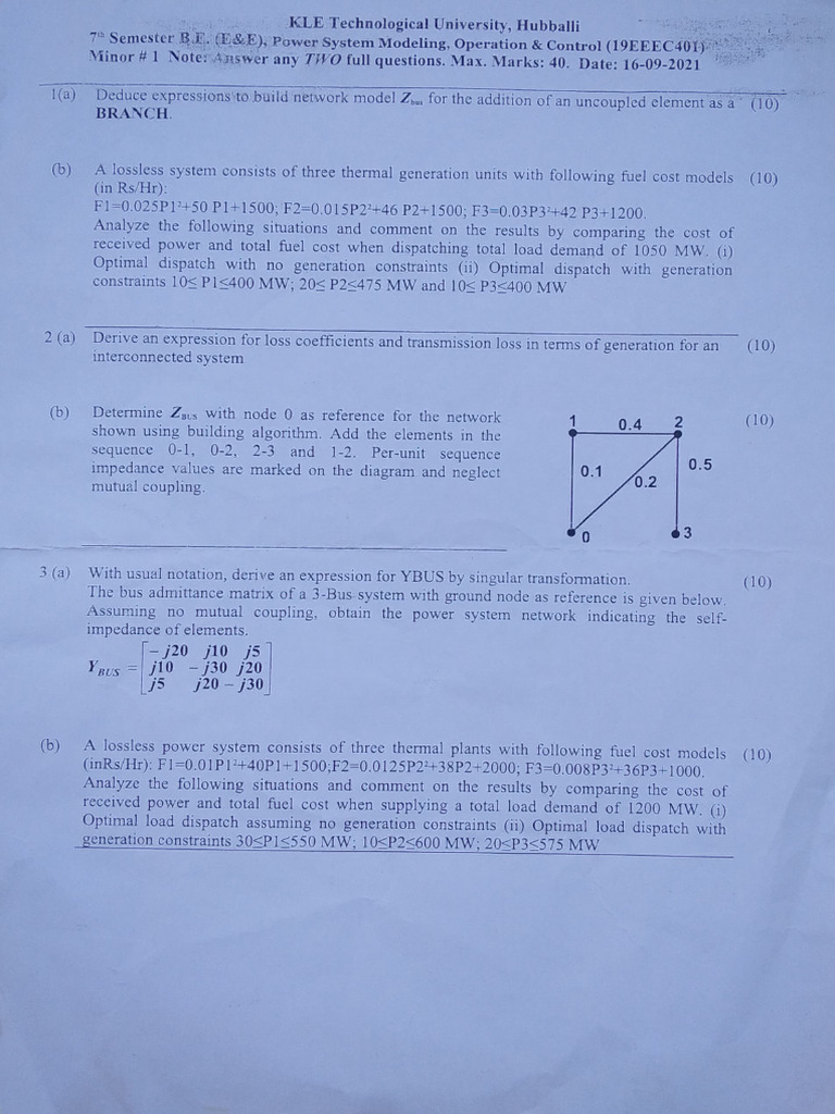 Power System Modeling Operation & Control | PDF