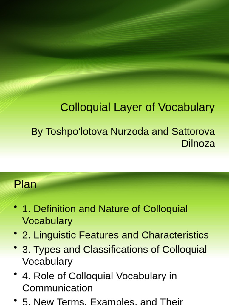 Colloquial Layer of Vocabulary Updated Presentation | PDF | Vocabulary ...