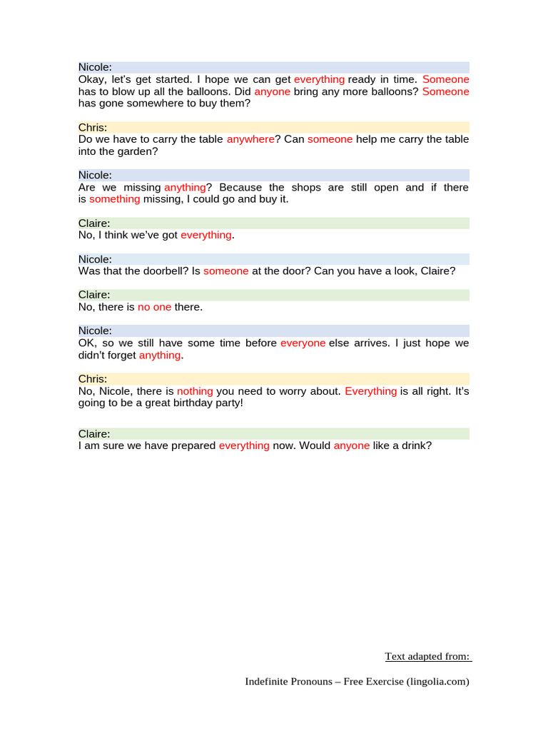 Running Dictation With Indefinite Pronouns | PDF