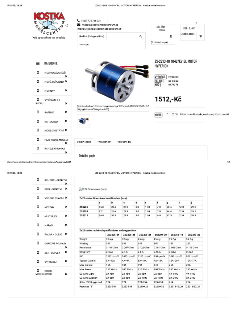 Zs-2213-18 1042 - KV BL Motor Hyperion | PDF