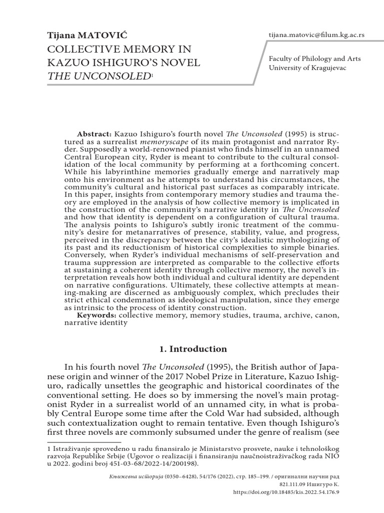 Collective Memory in Ishiguro's The Unconsoled | PDF | Psychological Trauma
