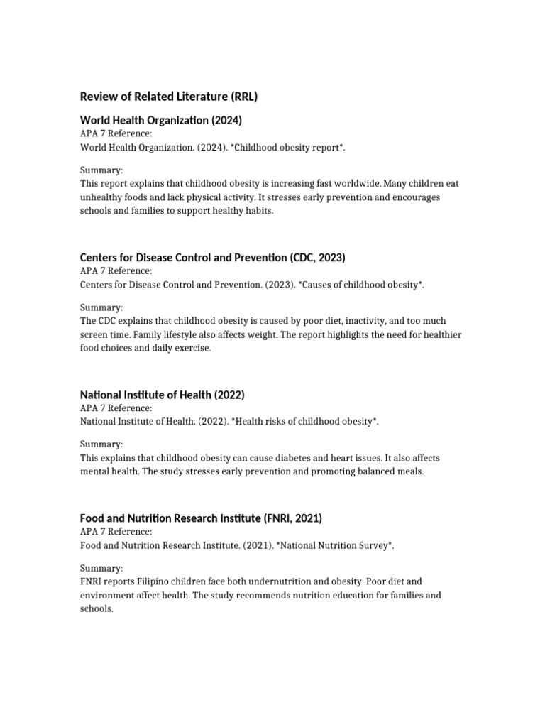 RRL RRS Complete Document | PDF | Obesity | Childhood Obesity