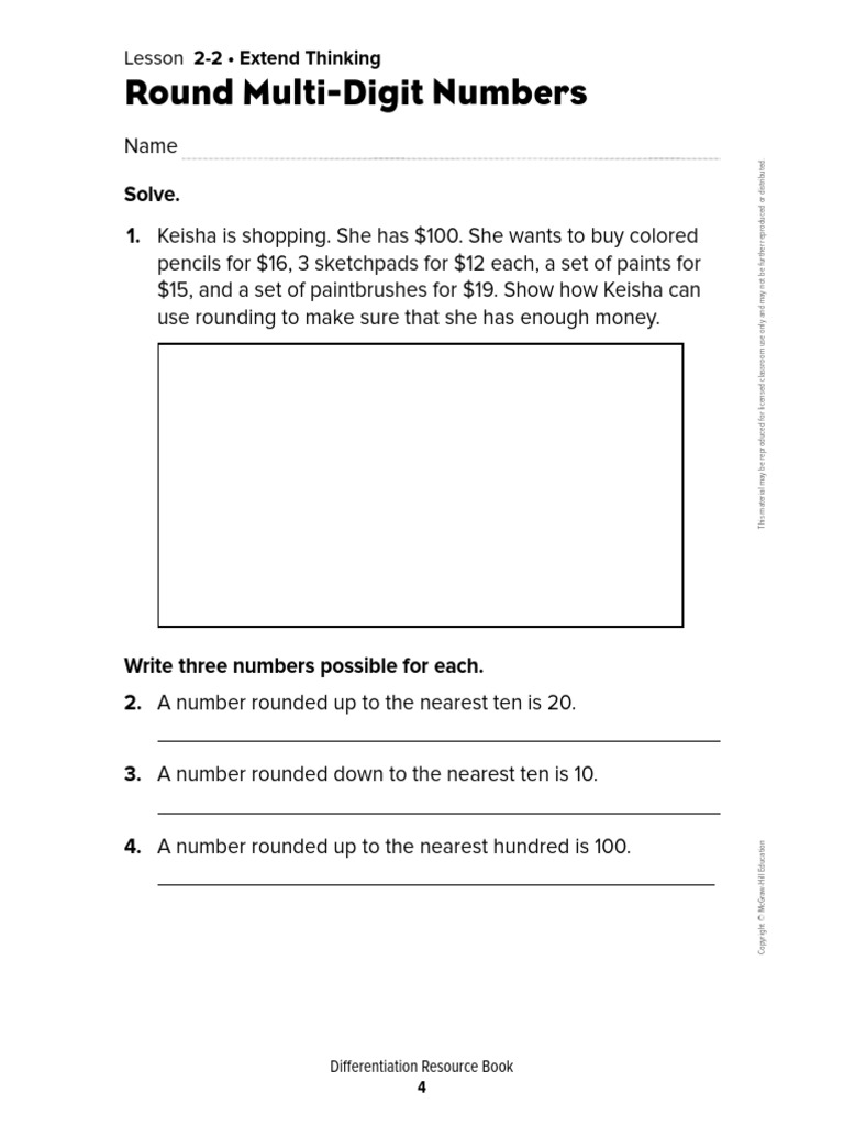 Extend Thinking - Round Multi-Digit Numbers | PDF