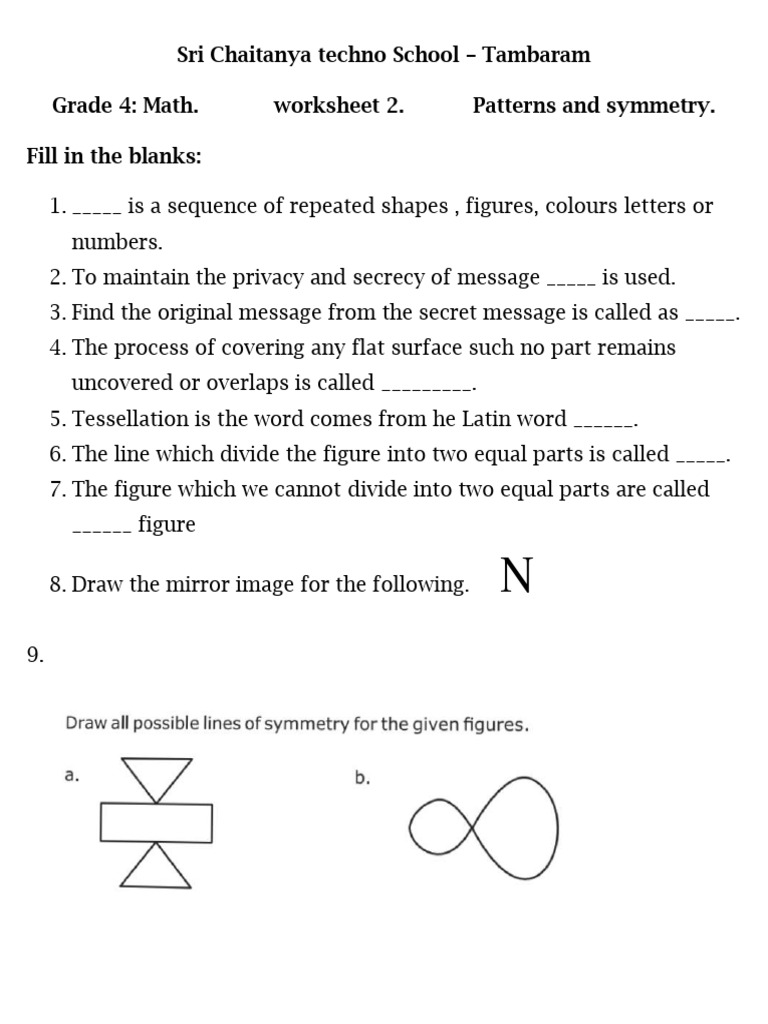 G-4 Math Worksheet - Pattern and Symmetry | PDF
