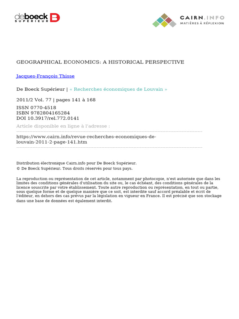 Geographical Economics - A Historical Perspective | PDF | Market ...