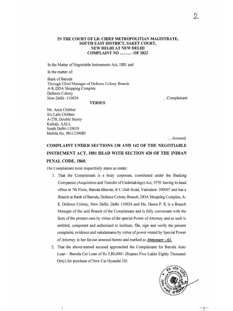 Draft of Complaint Under Sec. 138 Ni Act | PDF