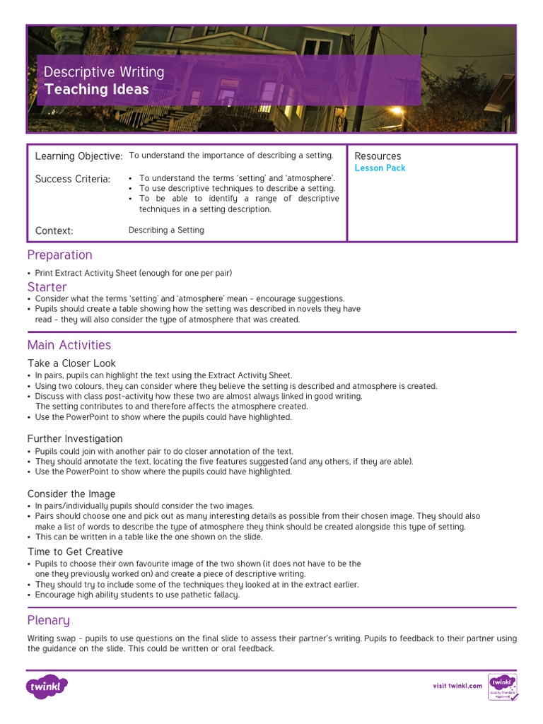 Describing A Setting PPT (Teaching Ideas) | PDF | Learning | Human ...