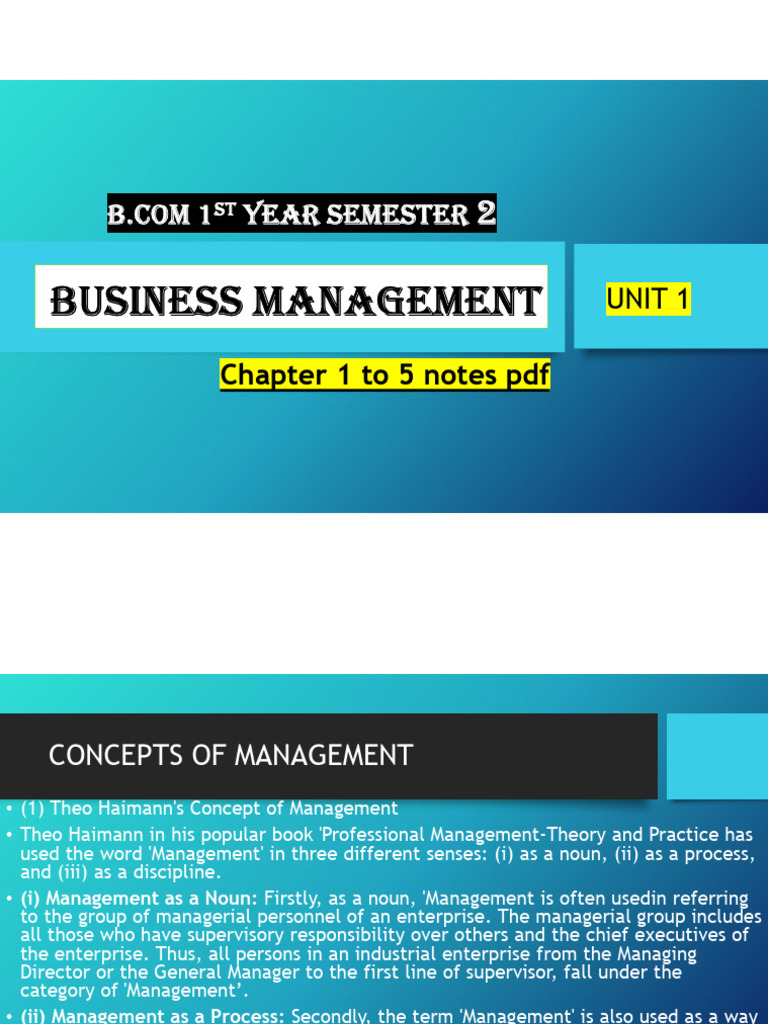 Business Management UNIT 1 (Chapter 1 To 5) Notes | PDF | Marketing | Goal