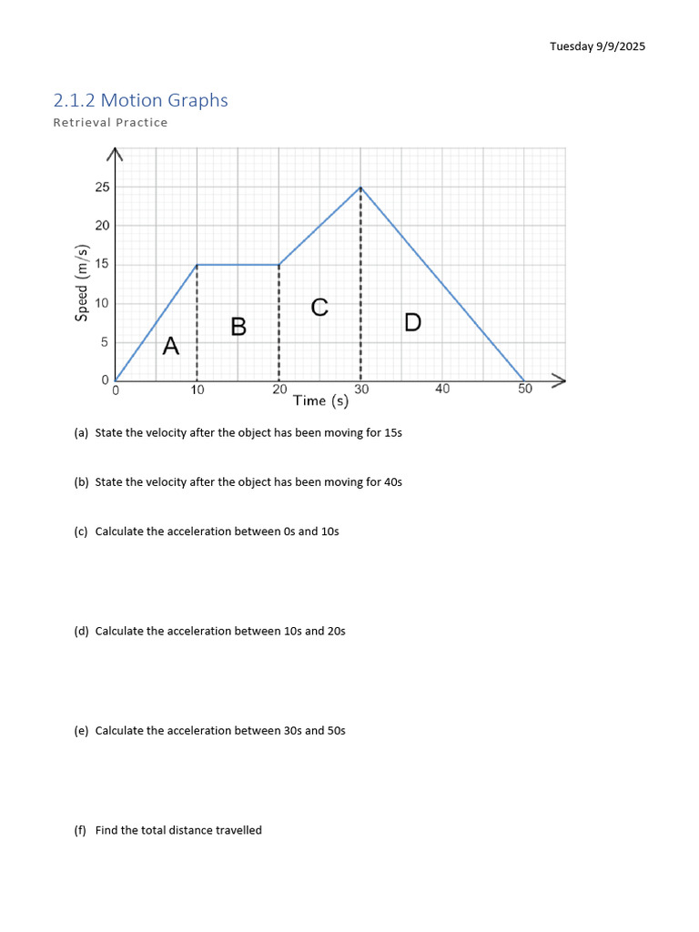 Motion Graphs and Calculations Guide | PDF | Velocity | Acceleration