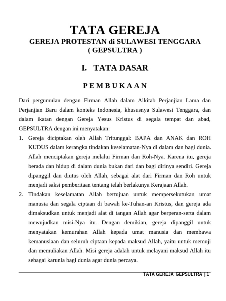 Tata Gereja Protestan GEPSULTRA | PDF