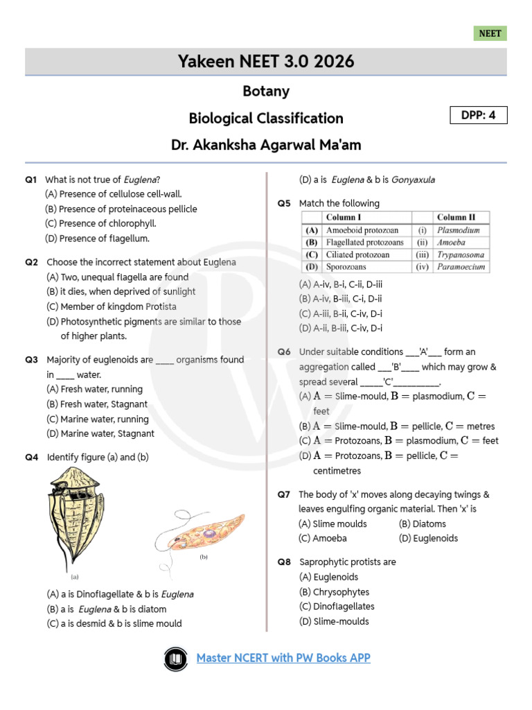 Biological Classification DPP 04 Botany by Dr Akanksha Aga | PDF ...