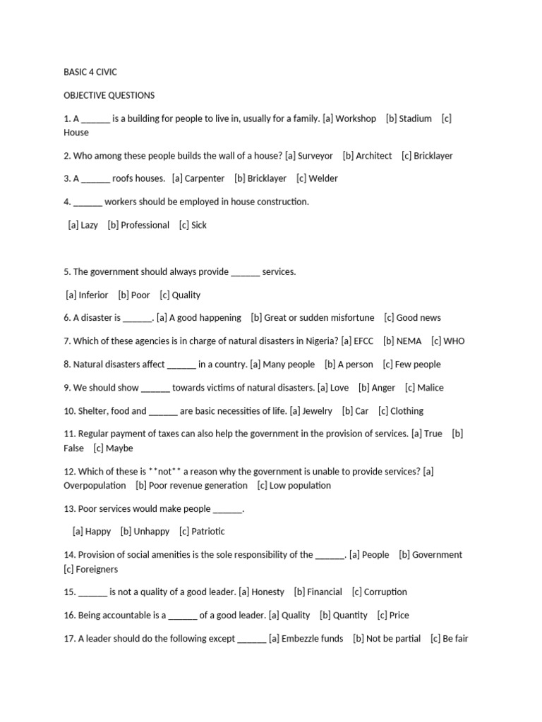 Basic 4 Civic - Exam | PDF