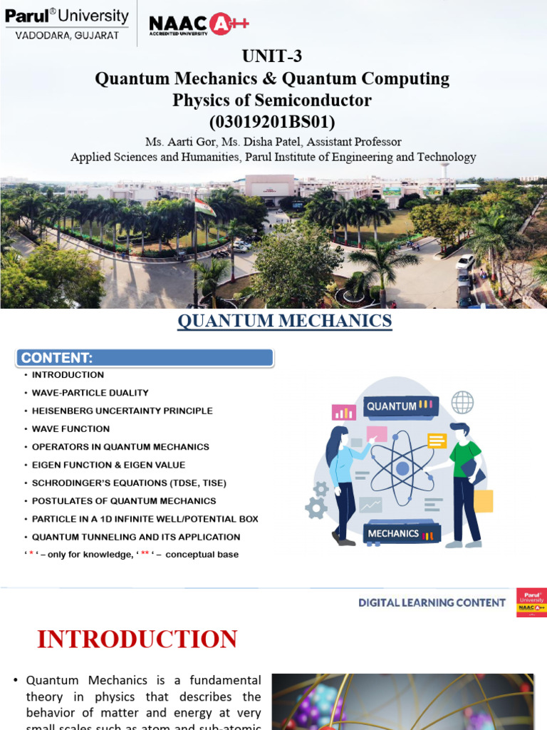 Unit 3 Quantum Mechanics and Quantum Computing | PDF | Schrödinger Equation | Quantum Tunnelling