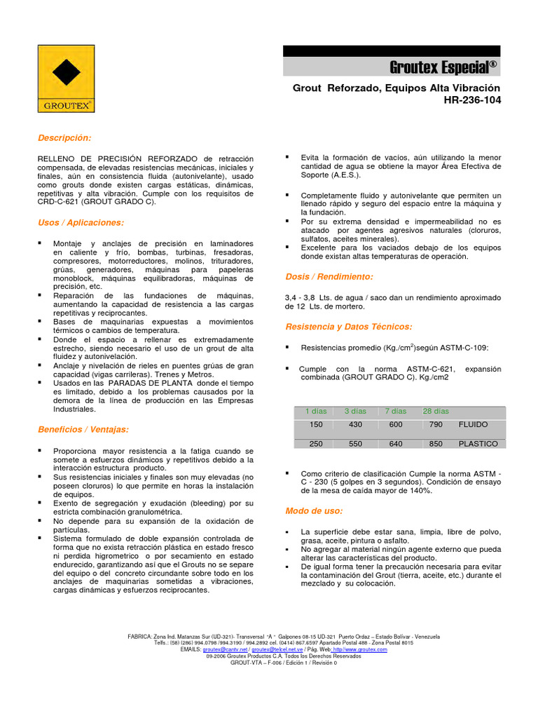 Groutex Especial | PDF | Hormigón