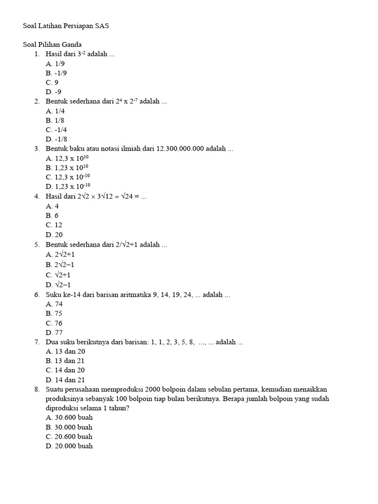 Soal Latihan Persiapan Sas Pdf