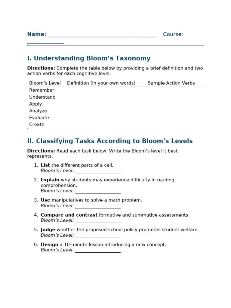 Bloom's Taxonomy Learning Tasks Guide | PDF