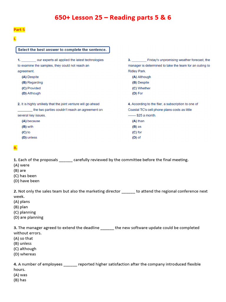 650+ Lesson 25 Reading Parts 5 & 6 | PDF | Business