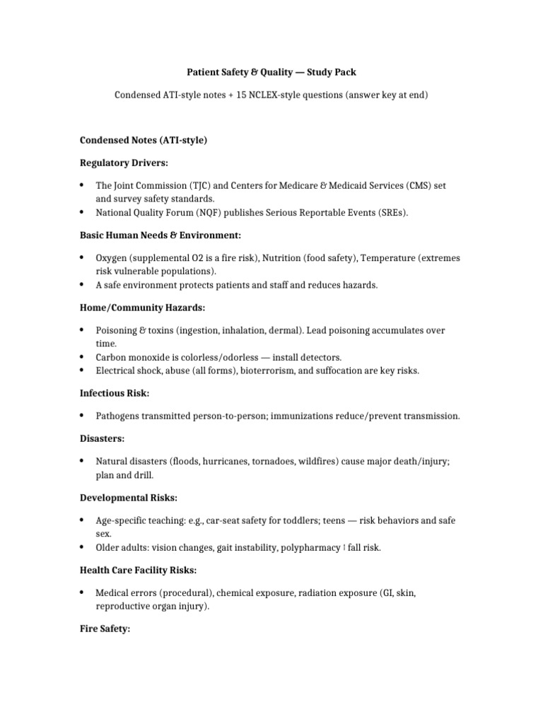 Patient Safety Study Pack with NCLEX Questions | PDF | X Ray | Hazards