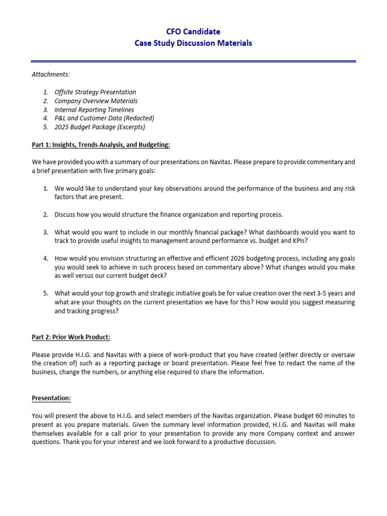 Navitas - CFO Candidate Case Study - VF | PDF